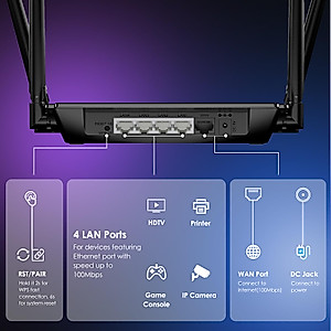 WAVLINK AC1200 Wireless WiFi Router, 5GHz+2.4GHz Dual Band WiFi 5 Router with 4x5dBi Antennas, 10/100Mbps WAN/LAN, Supports Router/AP/Repeater Mode, Beamforming Tech