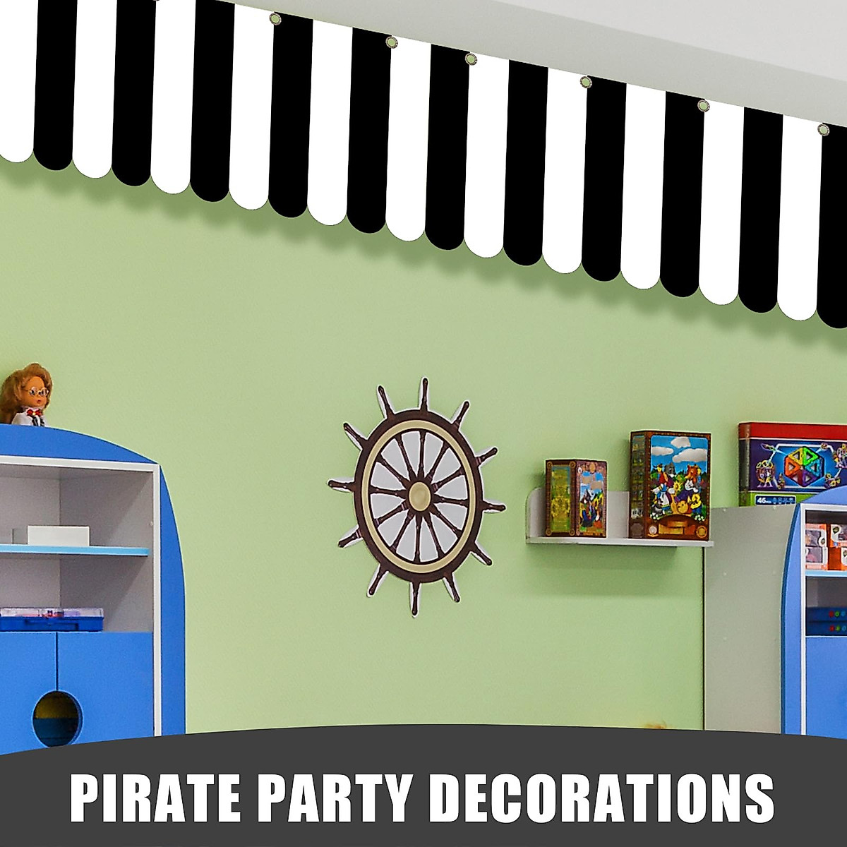 Preboun 3 Pcs Carnival Awning Decorations Tent Circus Hanging Decorations Carnival Banner Concession Stand Sign Canopy Awning for Pirate Summer Party, 9.84''x78.74''(Black and White)