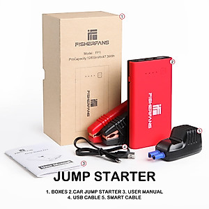 Jump Starter, FISHERFANS Battery Booster Pack up to 7.0L Gas/5.5 Diesel Engines Portable Car Jump Starter with Smart Jumper Cables USB Charge LED Flashlight