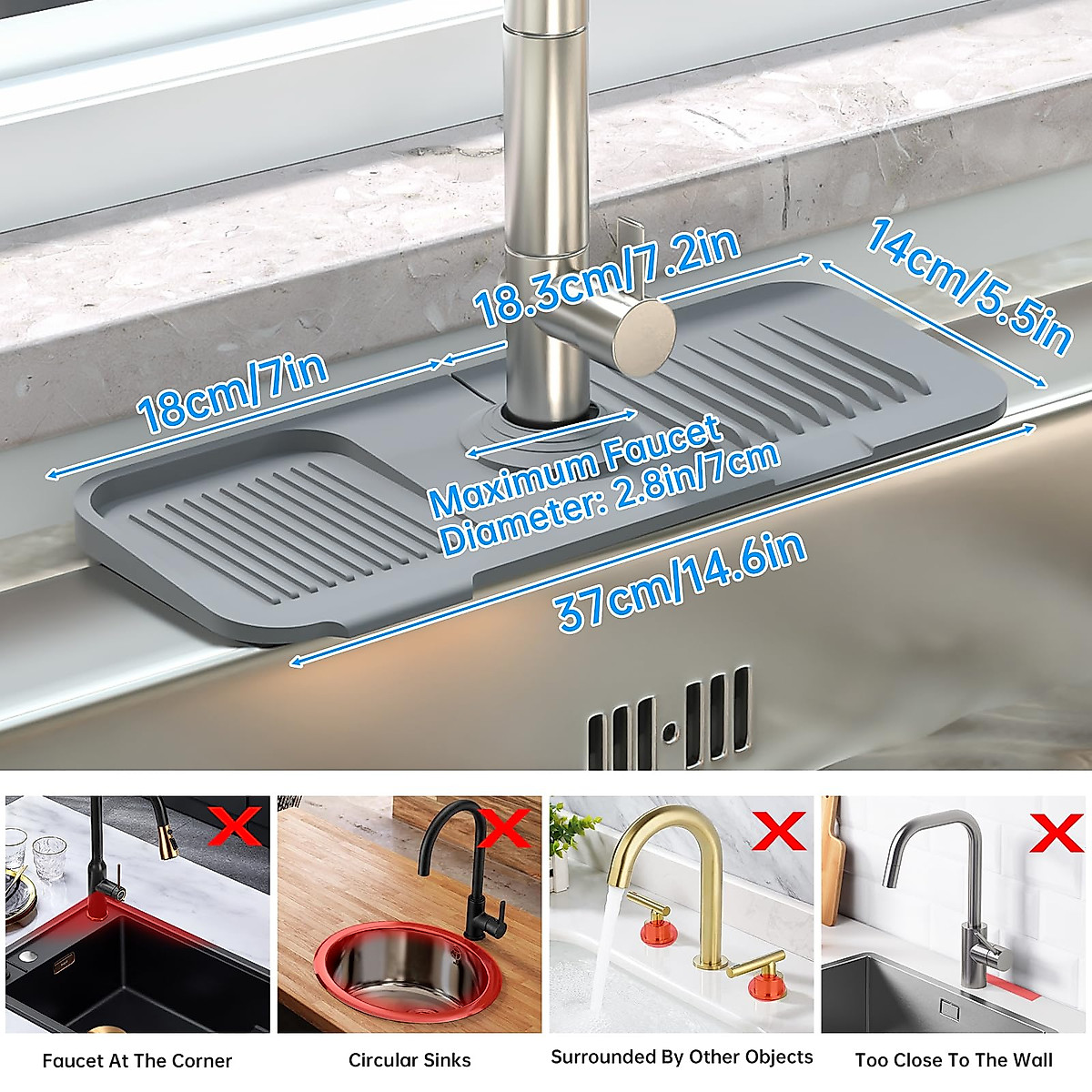 Silicone Faucet Splash Guard and Triangle Roll-Up Dish Drying Rack, Multifunctional Kitchen Drain Storage Tool