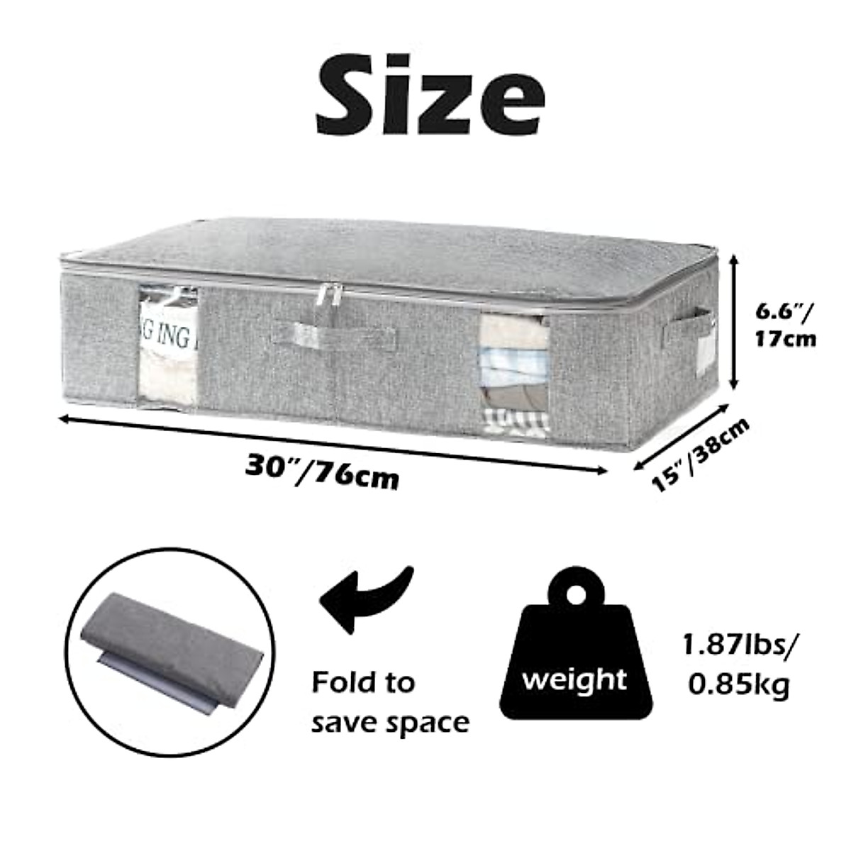 COVAODQ Under Bed Storage Containers Storage Bins Organizers for Clothes Comforters Blankets Pillows Duvets Large Capacity with Clear Window, 2 Pack