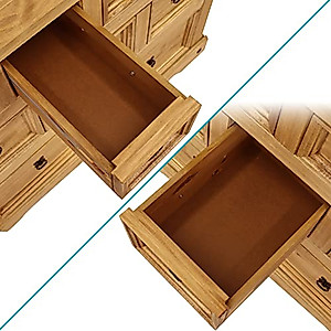 Sunnydaze 39.75-Inch W Solid Pine 9-Drawer Chest of Drawers - For Living or Dining Room - Light Brown