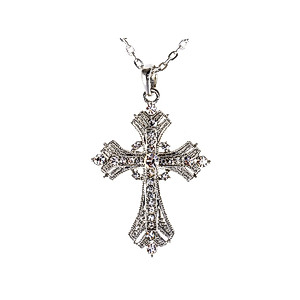 Alilang Silvery Tone Religious Cross Pendant Necklace Clear Crystal Rhinestones,Silver Clear
