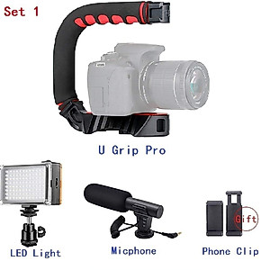 Camera Video Stabilizer Handle Video Grip Camera Video Light Triple Shoe Mount for Gopro for DSLR Sony Nikon Canon for iPhone (Set1)