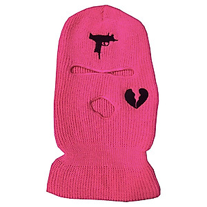 FASHIXD 3 Hole UZI Balaclava Knitted Full Face Cover Ski Mask Winter Windproof Neck Warmer Thermal Cycling for Men Women (Rose red)