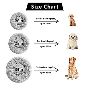 Calming Dog Bed for Medium Dogs, Anti Anxiety Donut Dog Bed, Round Dog Bed for Puppy, Plush Faux Fur Dog Bed, Fluffy Dog Bed, Soft Fuzzy Pet Bed, Machine Washable, 23x23inch Grey