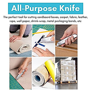 Internet's Best Classic Utility Knife - Set of 10 - Retractable Razor Knife Set - Extra Blade Refills - Box Cutter Locking Razor Knife - Full Metal Body - Silver