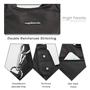 Angel Barcelo Roomy Fashion Hobo Womens Handbags Ladies Purses Satchel Shoulder Bags Tote Washed Leather Bag Black