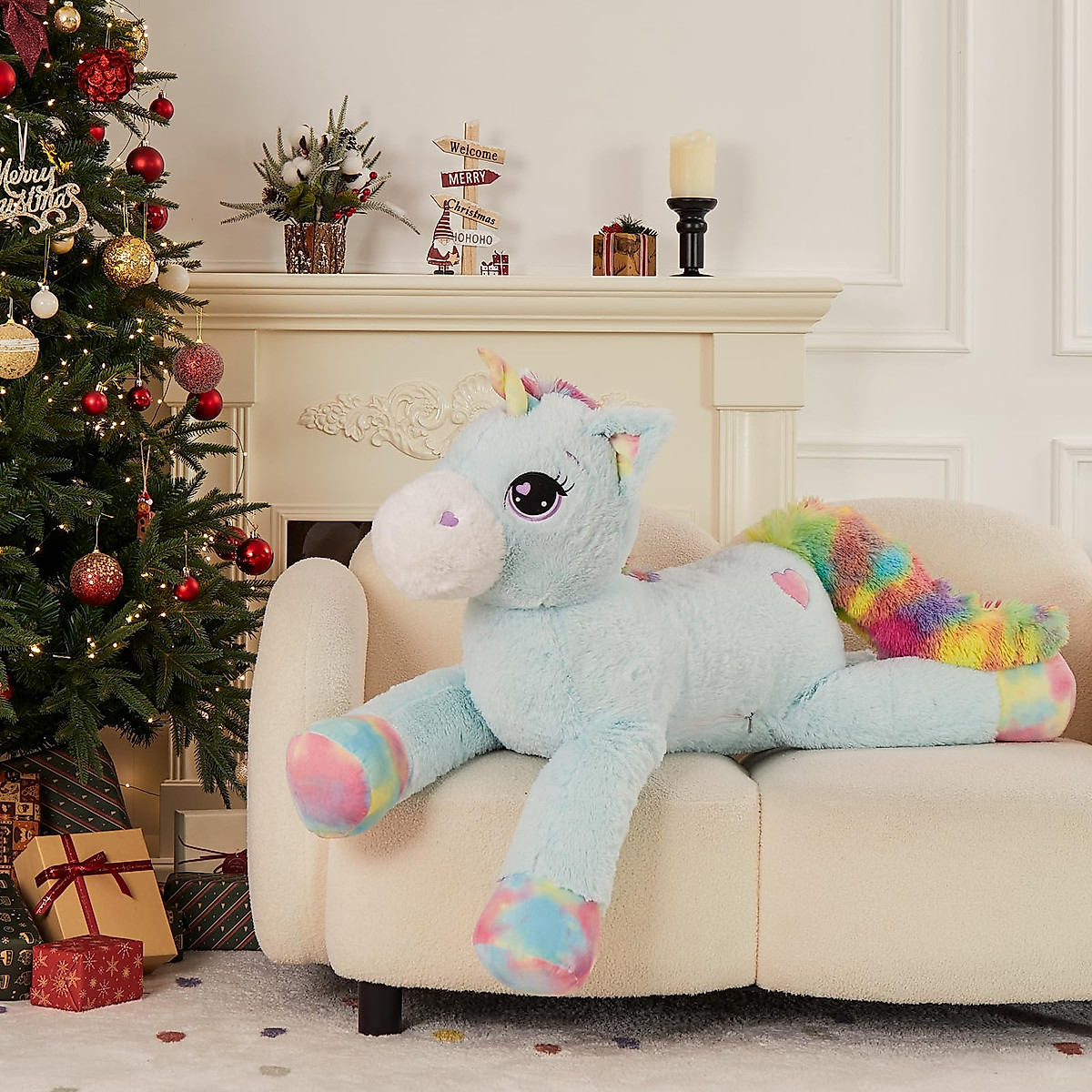 Tezituor 43" Big Unicorn Stuffed Animal, Cute Plush Toy Gift for 3-8 Years Old Girls, Large Soft Stuffed Unicorn Pillow, Gift for Christmas Birthday Valentine's Day (Blue)
