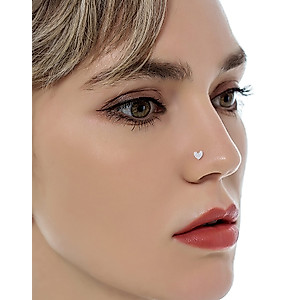 Tornito 9Pcs Nose Rings Stud L Shaped Nose Ring Flower CZ Snowflake Butterfly Screw Nose Stud Body Piercing Jewelry for Women Men 20G Silver Tone