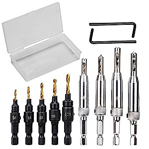 Eagles 4PCS Self centering Hinge Drill Bits for Door Cabinet + 5PCS HSS Woodworking Countersink Drill Bit Set with Free Wrench for Pilot Holes