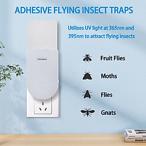 Fly Trap Indoor, Plug in Flying Insect Trap for Fruit Fly, Gnat, Moth, UV Mosquito Bug Trap Catcher with Night Light, Noiseless and Easy to Use, Ideal for House Bedroom Kitchen(1 Device+ 5 Refills)