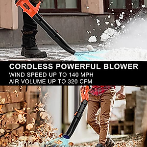 Cordless Leaf Blower, 350 CFM 150 MPH Battery Powered Leaf Blower with 4.0Ah Battery and Charger, 6 Speed Dial, 2 Adjustable Tubes, 21V Battery Leaf Blower for Lawn Care, Yard, Snow Debris and Dust