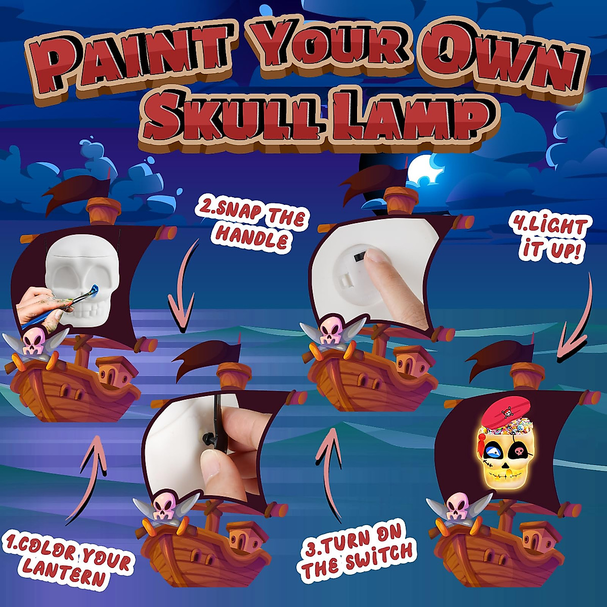 FUNZBO Paint Your Own Lamp, Art & Craft Supplies Skull Painting Kits, Arts and Crafts for Kid Teen Adult, DIY Night Light Toys Christmas Gift for Toddler Girl Boy Age 3 4 5 6 7 8 9 10 11 12 13