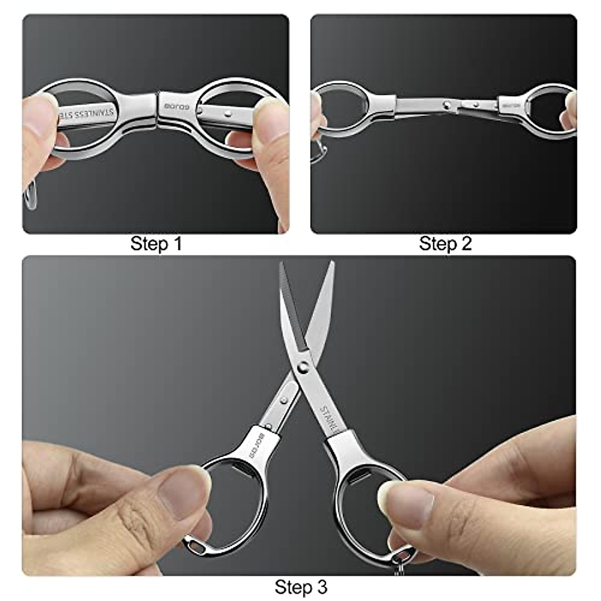 Travel Folding Scissors-3 Pack,Multipurpose, Comfort Grip, Stainless Steel Telescopic Cutter,Home Office Folding Safety Portable Scissors