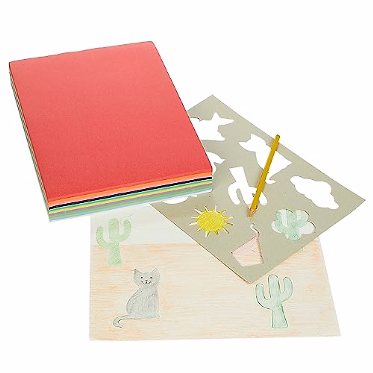 Colorations Lightweight Construction Paper, Value Pack, 10 Colors, 300 Sheets with Bonus Stencil, Everyday Use, Classroom Supplies, Daycare Supplies, Pre-School, at Home use