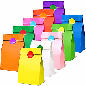 CHEPULA 50 Pack Paper Party Favor Bags,Kids Goodie Bags with 60 PCS Stickers Small Gift Bag for Birthday Party Baby Shower Favor Supplies（Size: 9.4" * 5.1" * 3.15" )