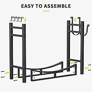 HYTXEN Firewood Rack Fireplace Tools Rack Indoor Fire Wood Racks Outdoor Firewood Rack Heavy Duty Firewood Holder,Fireplace Tools Set,Fireplace w/Kindling Holder,Shovel,Poker,Tongs,Broom