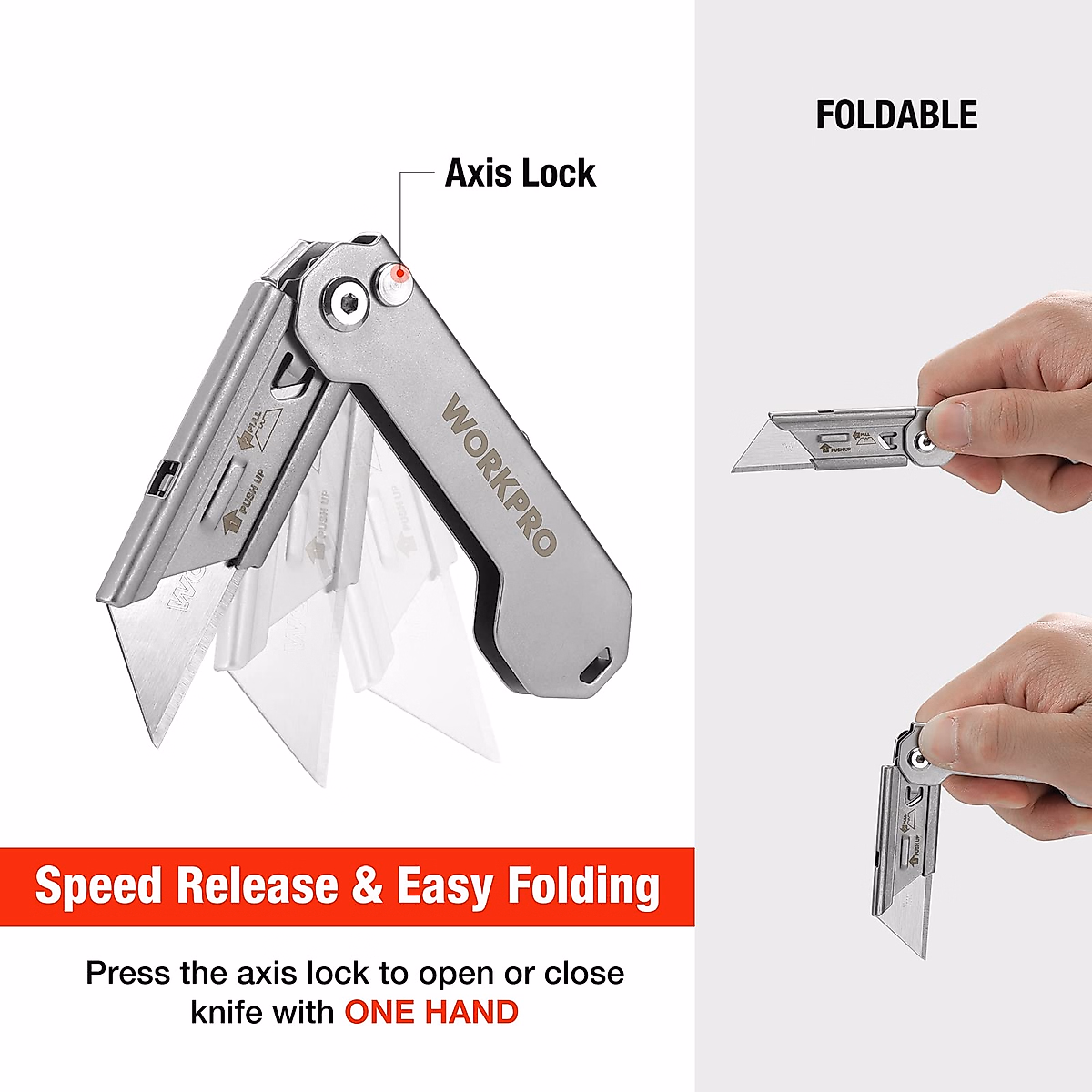 WORKPRO EDC Folding Utility Knife, Mini Box Cutter with Quick Open Axis Lock, Quick Change Blade Razor Knife, Foldable Small Pocket Knife with Belt Clip