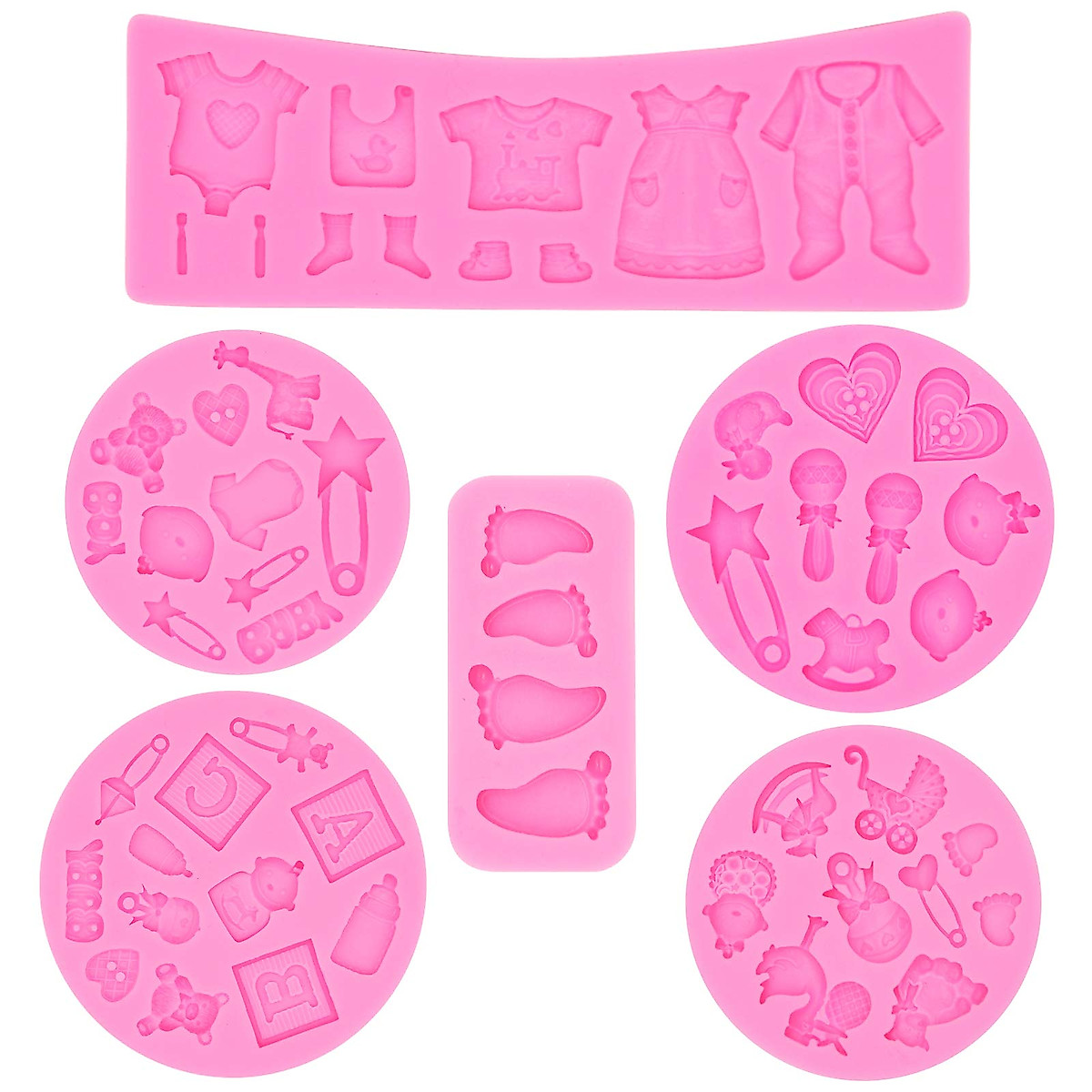 Rainmae 6Pcs Cute Baby Silicone Fondant Cake Mold Baby Birthday Party Kitchen Baking Mold Cake Decorating Moulds Modeling Tools Baby Shower Gender Reveal Party Gummy Sugar Chocolate Candy Cupcake Mold