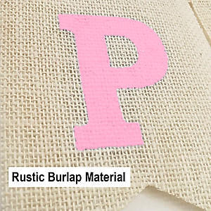 Burlap Happy Birthday Banner, Assembled Reusable Pink Happy Birthday Sign for Rustic Birthday Party Decorations