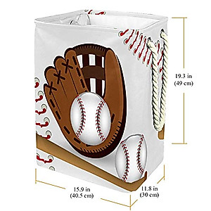 MAPOLO Laundry Basket Baseball and Gloves Foldable Laundry Hamper with Handles Detachable Brackets Well-Holding Waterproof for Clothes Toys Organizati