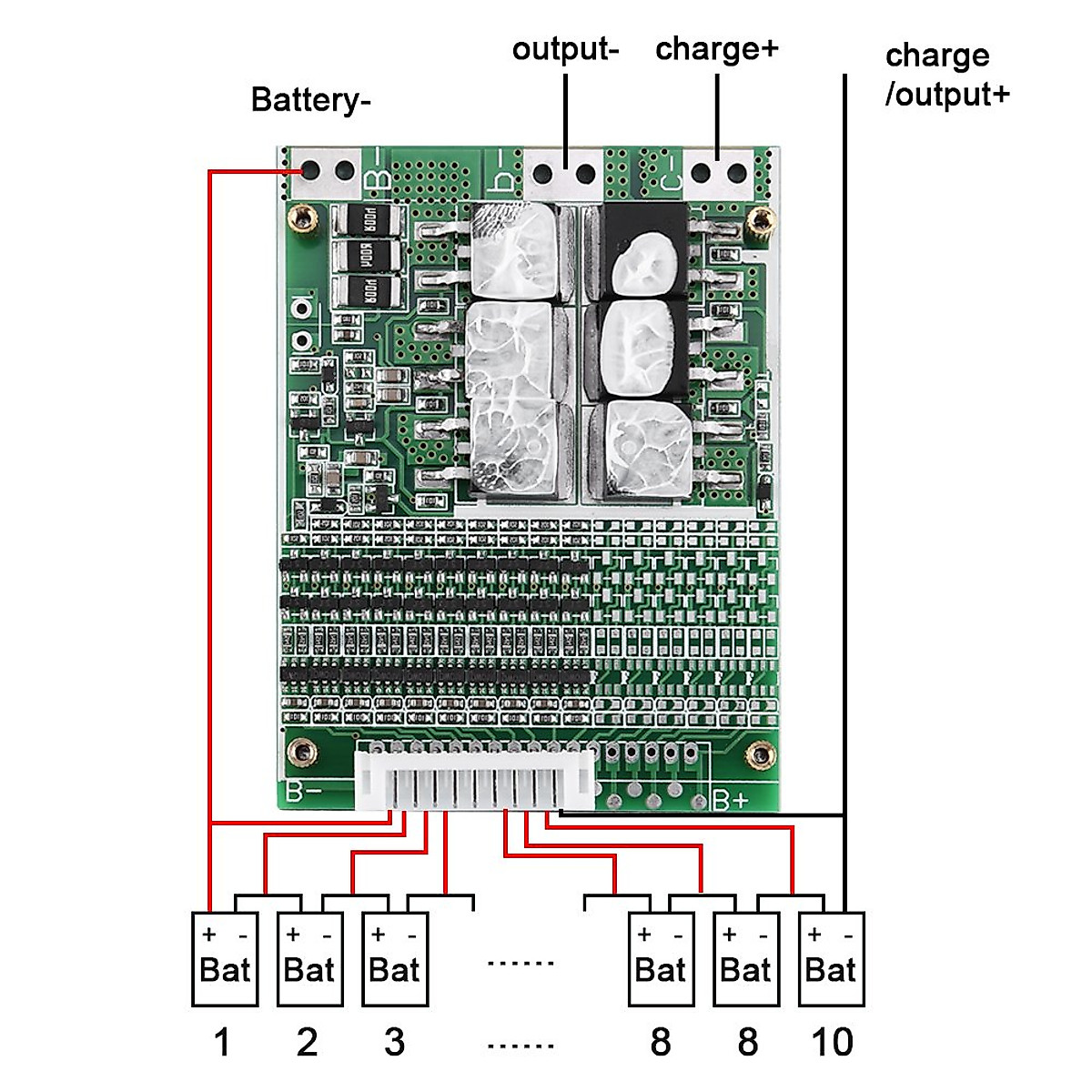 Akozon Protection Board 35A 36V 10S BMS PCB Protection Board with Balance and Heat Dink for 18650 Li-ion Battery Cell
