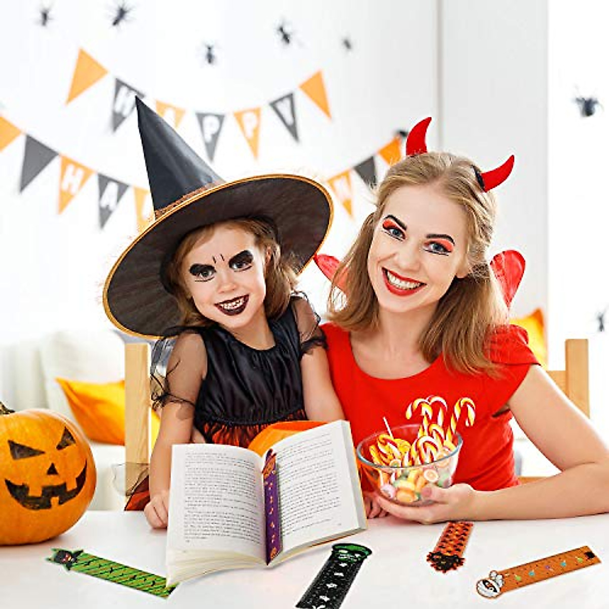 45 Pieces Halloween Bookmark Rulers, Ruler Markers with Halloween Themed Prints for Classroom Rewards and Trick or Treat Prizes Halloween Party Decorations (5 Designs)