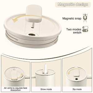 Pawtong 40oz Magnetic Lid Insulated Tumbler with Handle, 360° Rotating & Removable Cover, Leak-Proof Travel Mug with Soft Silicone Straw for Drivers, Commuters, Road Trips, Dishwasher Safe (Beige)