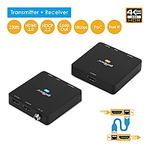 gofanco Compact 4K HDMI Extender Balun Over CAT6 Ethernet Cable – Loopout on TX, Up to 230ft at 4K @60Hz YUV 4:4:4, HDR, 18Gbps, HDCP 2.2, Bi-Directional IR, PoC, 4K to 1080p Downscale (HD20Ext)