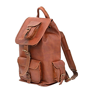 Rustic Vintage Leather Backpack Travel rucksack knapsack daypack Bag for men women Brown (16 x 8 x8 inches)