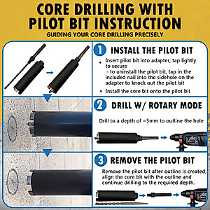 4-1/4" Dry/Wet Multipurpose Core Bit for Masonry, Concrete, and Natural Stone, 6" Drilling Depth, SDS Max Pilot Bit Adapter with 5/8"-11 Arbor