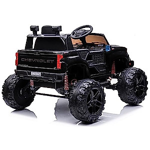 Dakott Chevy Silverado Z71 Trail Boss Monster Truck Four Powerful Motors 12V 4x4 Big Wheels Ride On Monster Truck for Kids.,Black