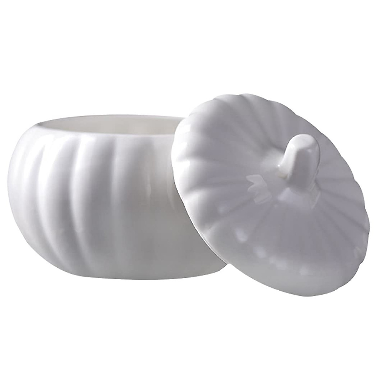 Artificial Pumpkin Bowl-JUSTDOLIFE White Pumpkin Bowl Ornament Ceramic Container Pumpkin Candy Tank Snack Decorative Jar Bowl with Lid Jewelry Box Organizer for Kitchen Cooking Halloween Decor