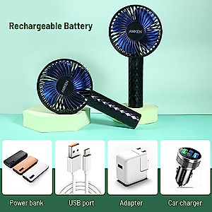 AMKEN Small Handheld Fan, Portable Mini Fan with Rechargeable Battery Personal Fan with 3 Speeds Hand Fan for Outdoor Camping Walking Shopping Office