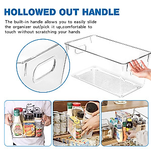 VZKAH Clear Plastic Organizer Bins 【6-Pack】– Shelf Storage Bins or Kitchen Organizing – Fridge Organizer, Pantry Organization and Food Storage Bins,Cabinet Organizers (9.32" L*5.23" W*4.52" H)