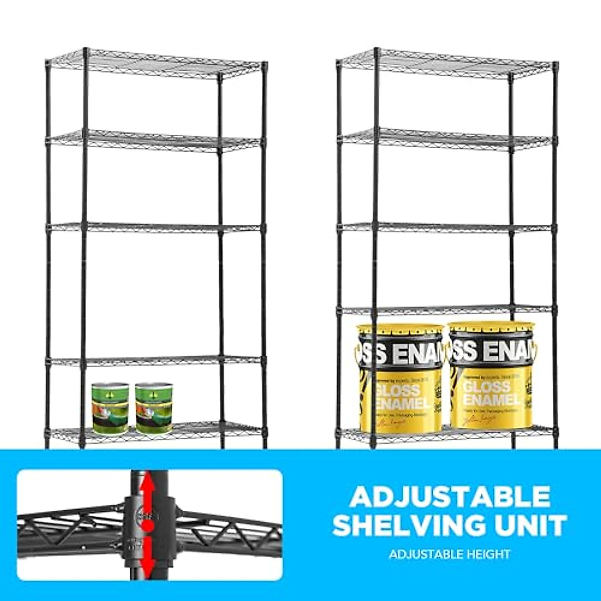 24/7 Shop at Home Rex Industrial 5 Tier Wire Shelving Rack with Wheels, Adjustable Shelves and NSF Certified, Metal Storage Shelves for Kitchen, Office, Garage, Basement, Laundry Room, Black