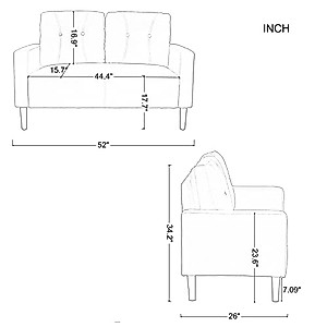 Lambgier Loveseat Sofa 52-in Small Sofa – Modern Loveseat Couch for Compact Living Space Bedroom – Pink Loveseat