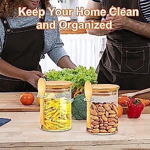 SNGKMSYG Glass Jars with Bamboo Lid & Bamboo Spoons, 18.26 OZ Glass Food Storage Jars, 100% Heatproof Sealed Glass Canisters Jars for Overnight Oats,Spice,Cookies,Candy,Coffee Beans or Nuts 4 Pack