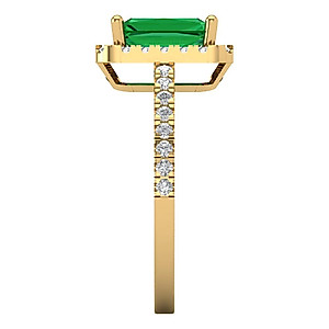 1.79ct Emerald cut customizable Solitaire W/accent Sim. Green Emerald Wedding Anniversary Pave Ring 14k Yellow Gold Size 7