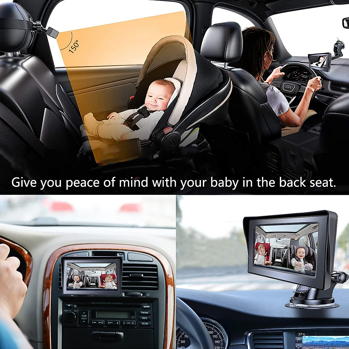 Funle Baby Car Mirror Back Seat Baby Car Camera Monitor Safety Car Seat Mirrors for Baby Rear Facing 4.3'' HD 1080P