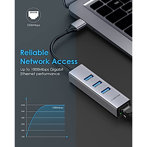 LENTION USB Hub to 3 USB 3.0 & Gigabit Ethernet LAN RJ45, Network Adapter Compatible MacBook Air/Pro (2009-2015), Surface, Chromebook, More Type A Devices, Stable Driver Certified(H23s, Space Gray)