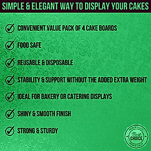 12 Inch Cake Boards - 4 Pack Cake Drums 12 Inch Dia - Disposable Green Cake Board Circles - Reusable Round Cake Boards - Cake Base Cardboard Cake Rounds - Cake Decorating Supplies & Baking Supplies