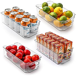 Zulay 4 Pack Clear Refrigerator Organizer Bins - Medium Fridge Organizers and Storage Clear - Ideal Freezer Organizer Bins, Refrigerator Storage Containers, Kitchen Cabinets, Pantry Organization