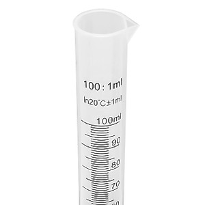 Brewing America 100ml Plastic Graduated Cylinder Beaker - 100ml Science Measuring Test Tube Flask, 2-Sided Marking - Black and Raised Graduation Lines, Pour Spout