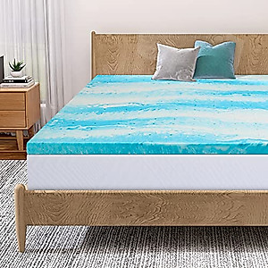 Vyfipt 3 Inch Ventilated Gel Infused Memory Foam Mattress Topper, Cooling Gel Foam, Pressure Relief, Mattress Topper in a Box, CertiPUR-US Certified, Blue, Queen