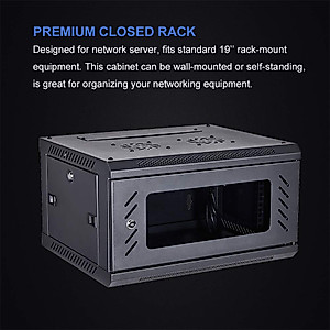 Kenuco Wall Mount Rack Server Cabinet Data Network Enclosure 19-Inch Server Network Rack with Locking Glass Door 16-Inches Deep (Black 04U)