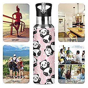ALAZA Pink Pandas Water Bottle with Straw Lid Vacuum Insulated Stainless Steel Thermo Flask Water Bottle 20oz