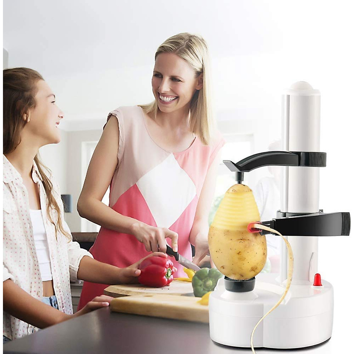 Multifunctional Electric Automatic Peeler Stainless Steel Fruit and Vegetable Peeler Machine Kitchen Peeling Tool for Apple and Potato [2 Replacement Blades] - White