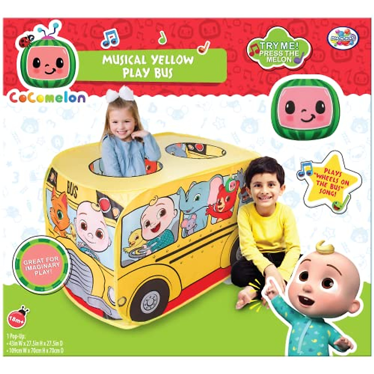 Sunny Days Entertainment Musical Yellow School Bus Pop Up Tent - CoComelon